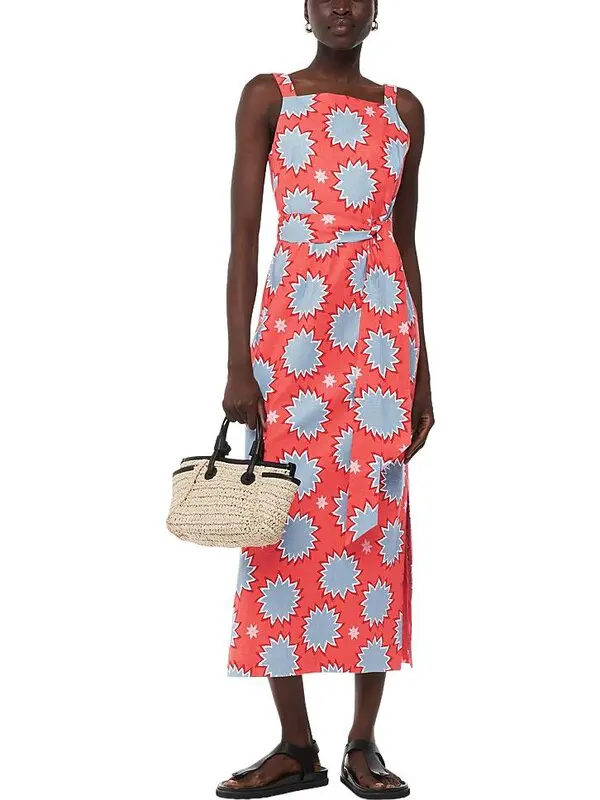 Whistles Sunburst Print Linen Blend Dress - Coral/multi