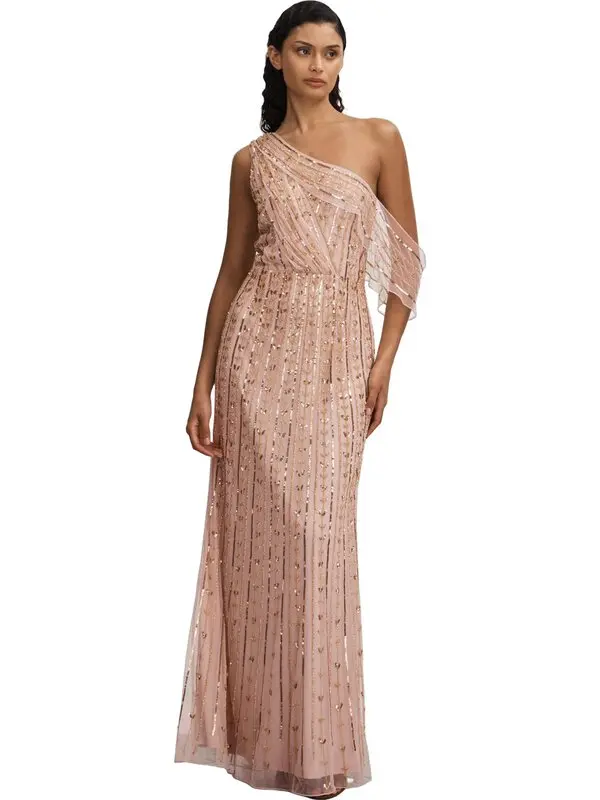 RAISHMA Ella Embellished Off-the-shoulder Maxi Dress - Nude