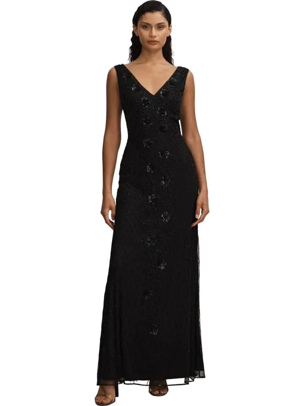 RAISHMA Embellished Mesh Maxi Dress - Black