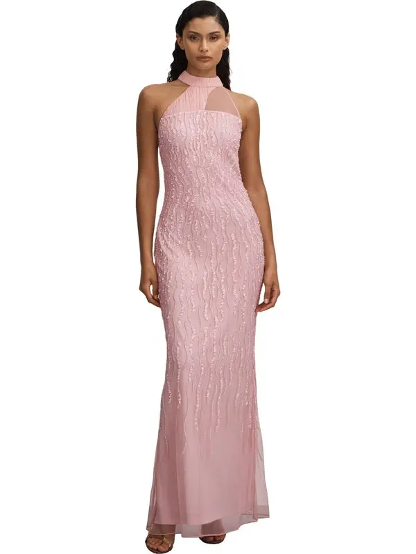 RAISHMA Embellished Halterneck Maxi Dress - Pink