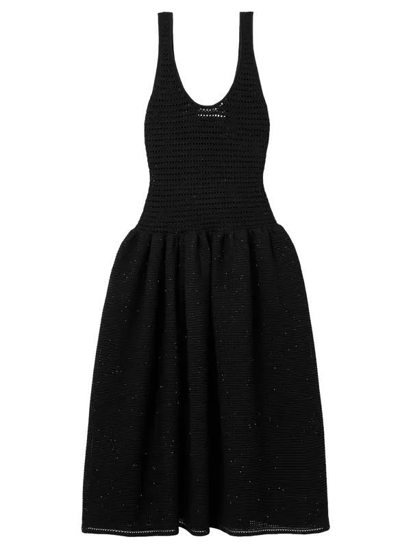 SELF-PORTRAIT Sequin-embellished Crocheted Midi Dress - Black