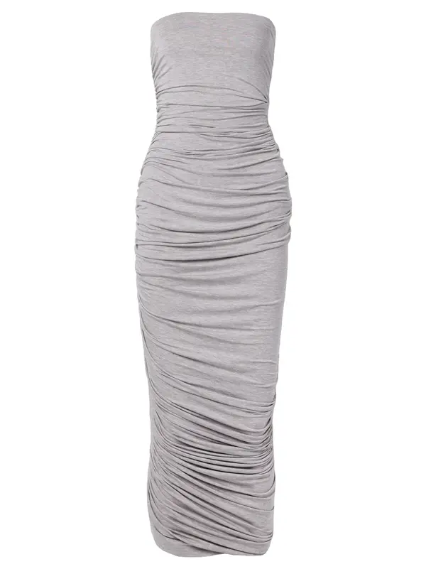 Norma Kamali Diana Strapless Ruched Asymmetric Stretch-jersey Dress - Gray