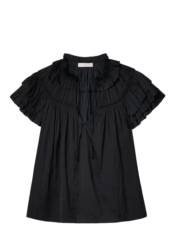 Ulla Johnson Liv Plissé-charmeuse Top - Black