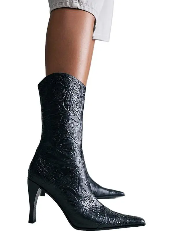 Jeffrey Campbell Sweet Talker Snip Toe Boots - Black Embossed