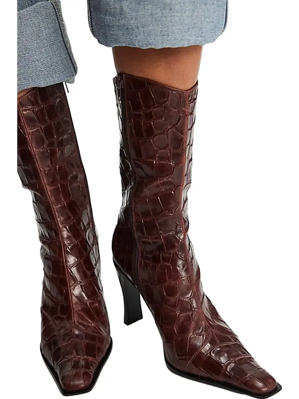 Jeffrey Campbell Sweet Talker Snip Toe Boots - Brown Croco