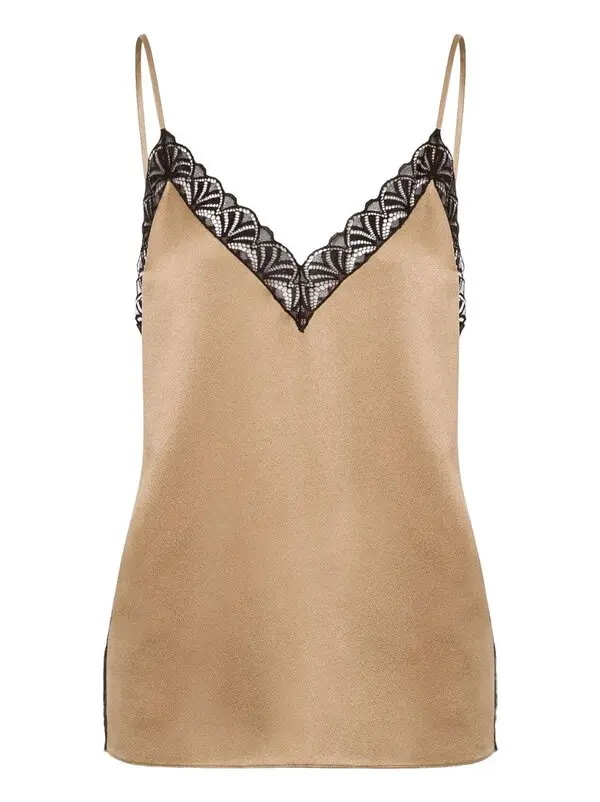 Alberta Ferretti Lace-trim Satin Blouse - Neutrals