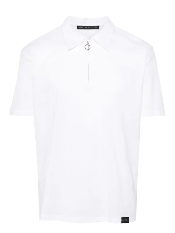 LOW BRAND Zip-up Piqué Polo Shirt - White