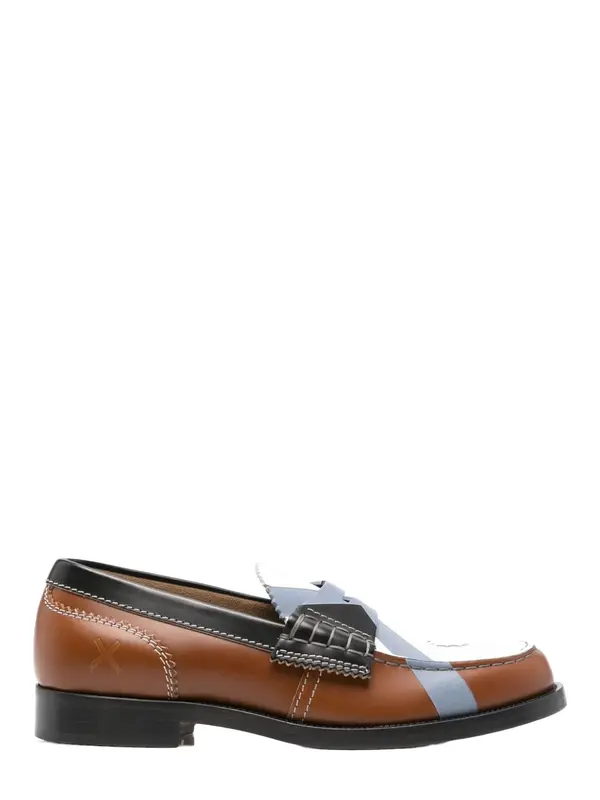 COLLEGE Colourblock Leather Loafers - Brown