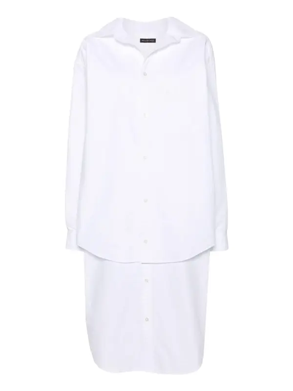 Balenciaga Embroidered-logo Layered Shirt Dress - White