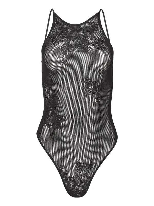 Fleur Du Mal Pointelle-knit Lace Racer Bodysuit - Black