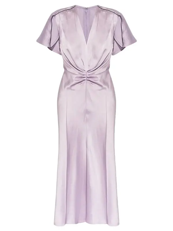 Victoria Beckham Ruched Satin Midi Dress - Purple