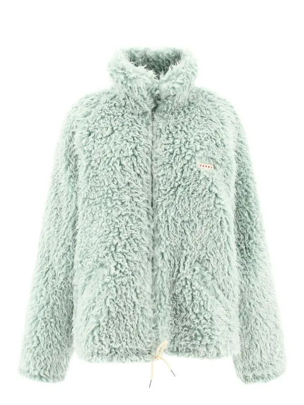 Marni Logo-appliqué Faux-fur Jacket - Blue