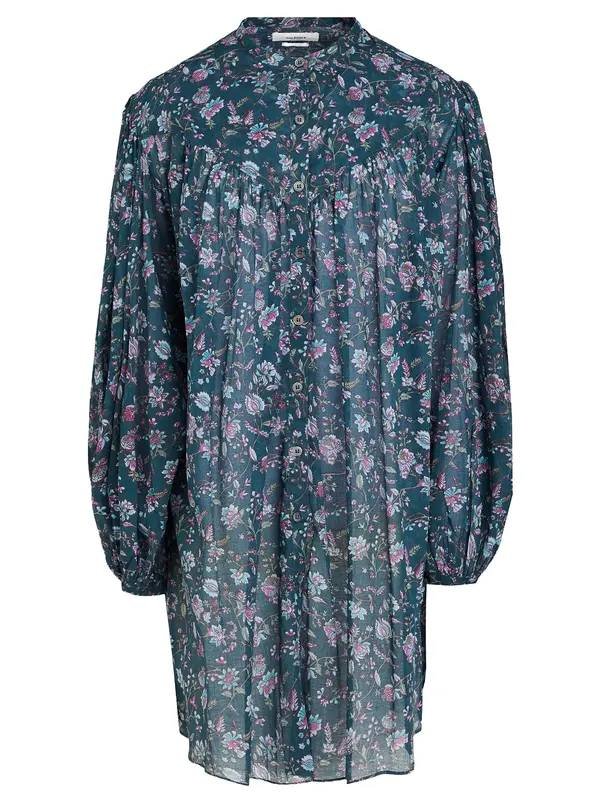 MARANT ETOILE Mildi Floral Print Mini Shirt Dress - Dark Green