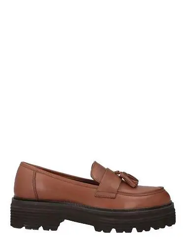 CAFÈNOIR Leather Loafers With Tassels And Block Heel - Brown