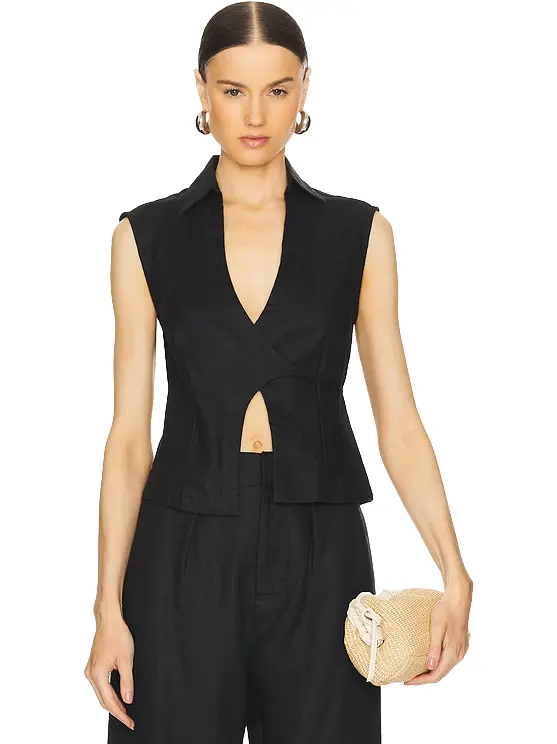 Faithfull The Brand Antibes Sleeveless Wrap Shirt - Black
