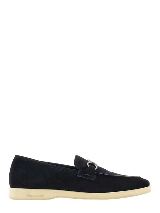 FERRAGAMO Casual Loafer With Gancini Ornament - Blue