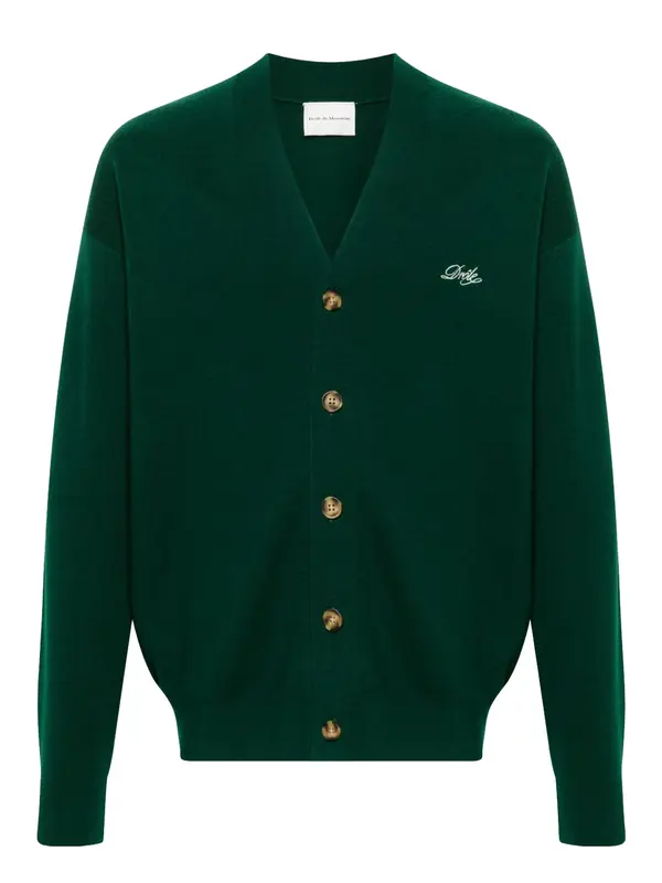 Drole De Monsieur Embroidered-logo Knitted Cardigan - Green