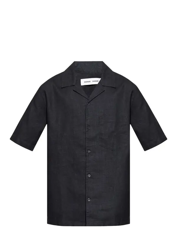 SAMSOE SAMSOE Short-sleeve Linen-blend Shirt - Blue