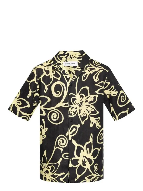 SAMSOE SAMSOE Floral-print Linen Shirt - Black