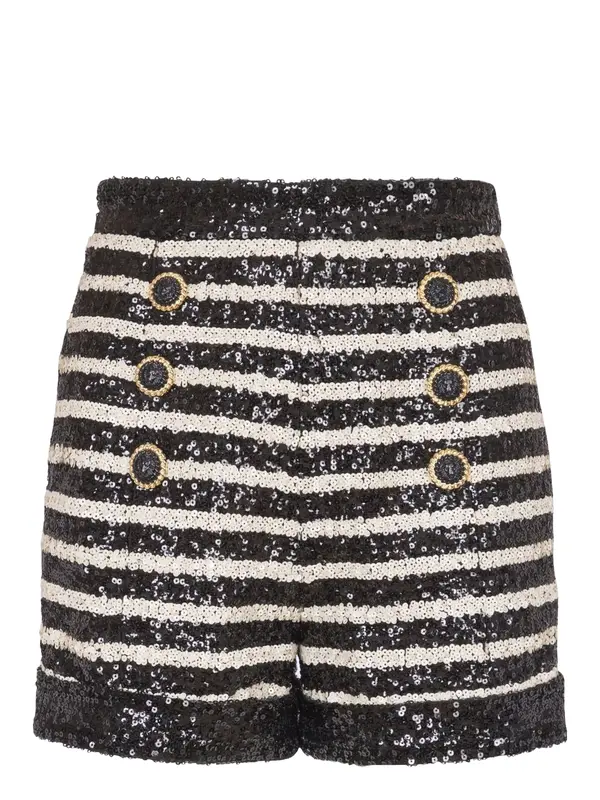Balmain Stripe-print Rhinestone-embellished Shorts - Black