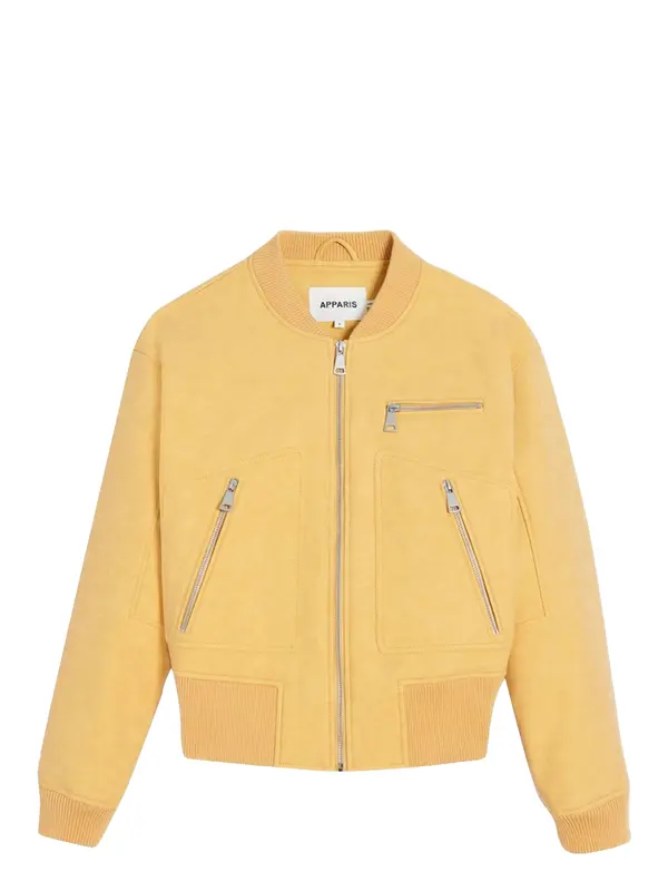 Apparis Faux Leather Bomber Jacket - Yellow