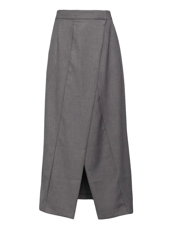 B+AB Front Slit Midi A-line Skirt - Grey