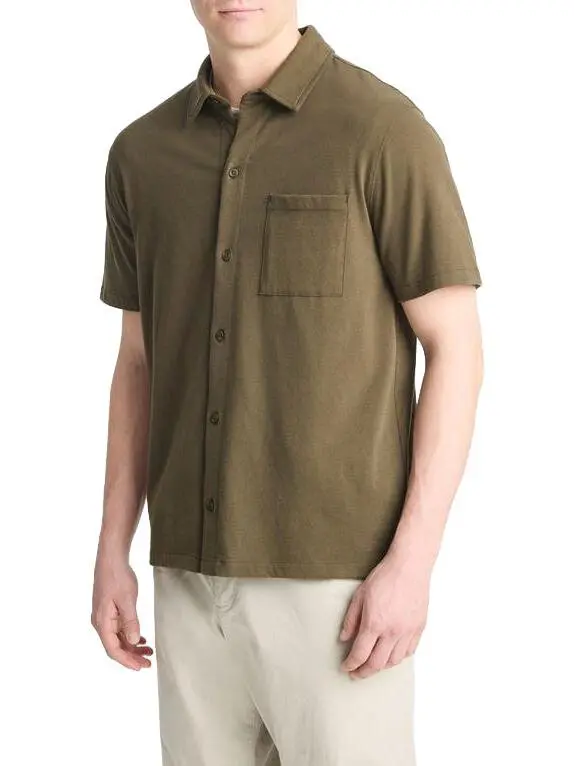 Vince Sueded Jersey Short Sleeve Button-up Shirt - Forest Shadow