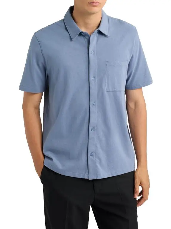 Vince Sueded Jersey Short Sleeve Button-up Shirt - Hawk Blue