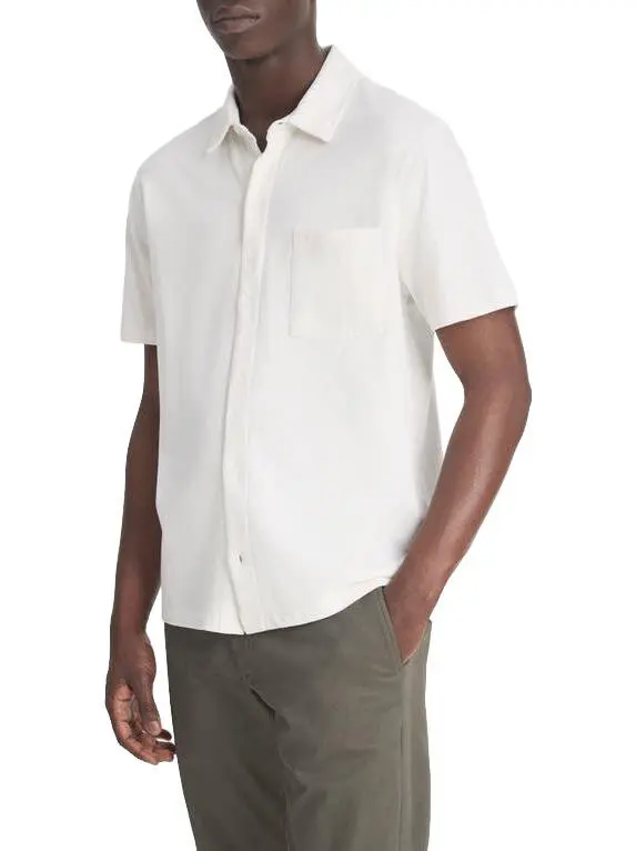 Vince Sueded Jersey Short Sleeve Button-up Shirt - Off White