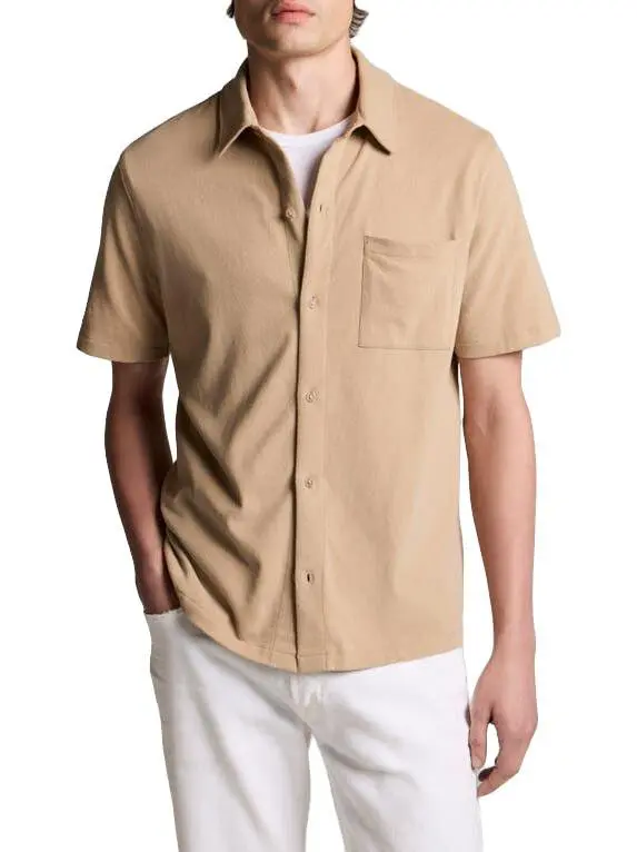 Vince Sueded Jersey Short Sleeve Button-up Shirt - Pecan