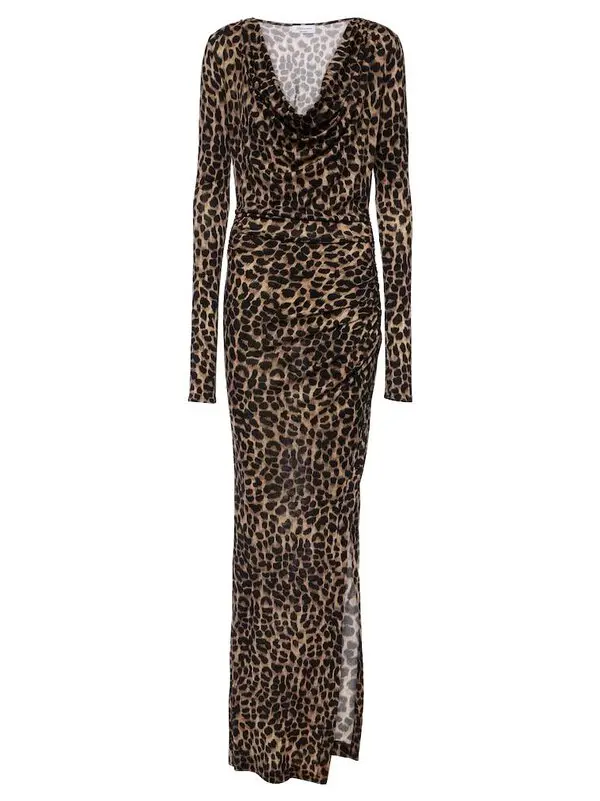 Blumarine Leopard-print Wool Jersey Maxi Dress - Brown