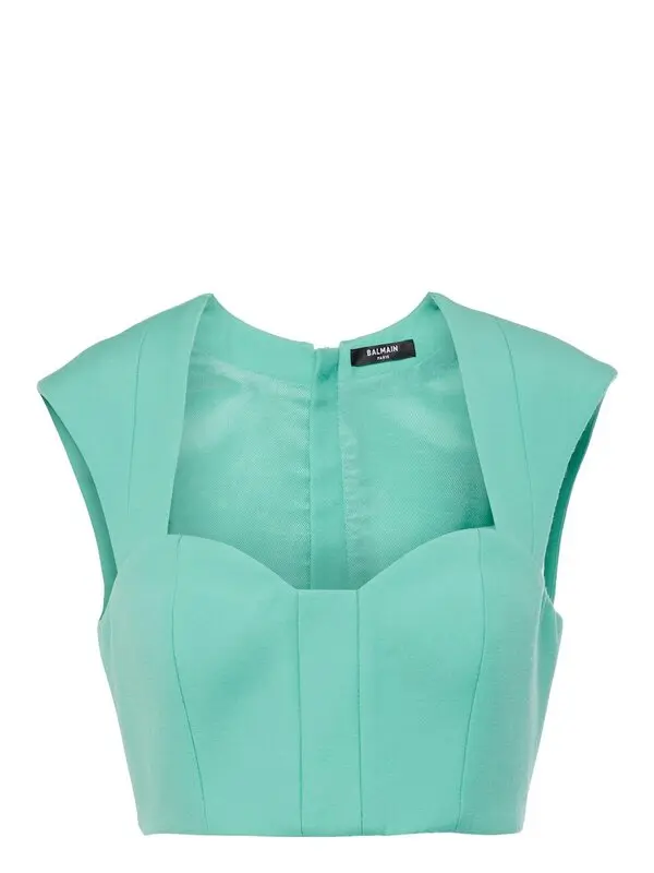 Balmain Wool Crop Top - Blue