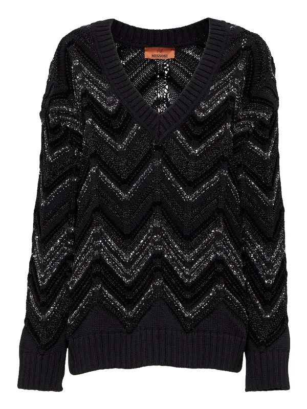 Missoni Zig Zag Sequined Oversized Sweater - Black