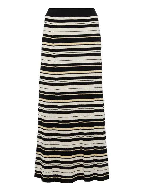 GANNI Ribbed-knit Striped Midi Skirt - Multicoloured