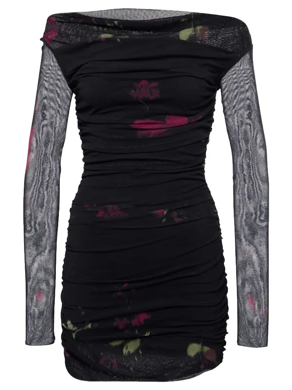 Blumarine Floral Mesh Minidress - Black