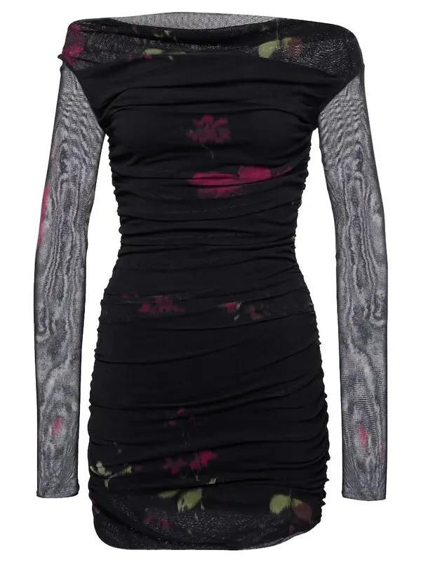 Blumarine Floral Mesh Minidress - Black
