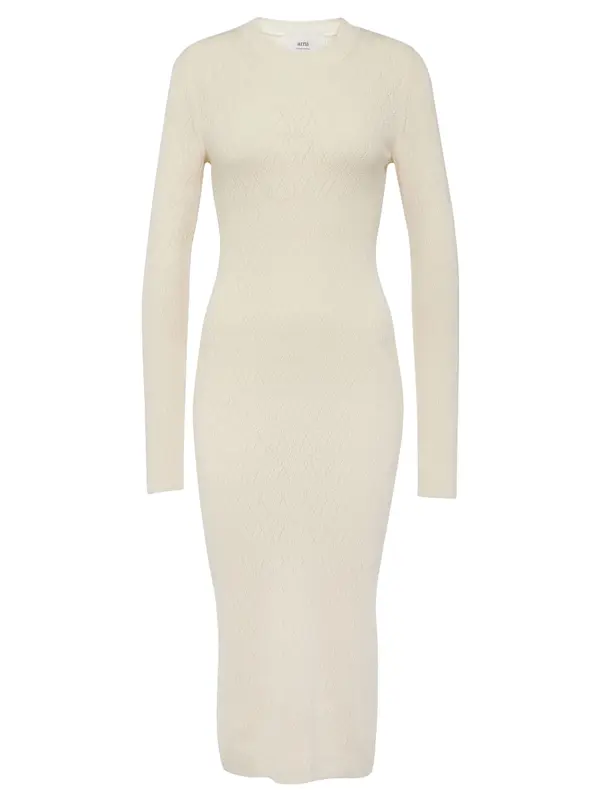 Ami Knitted Cotton And Wool Midi Dress - White