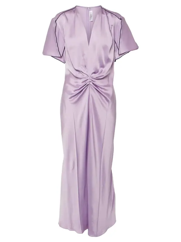 Victoria Beckham Gathered Satin Midi Dress - Purple