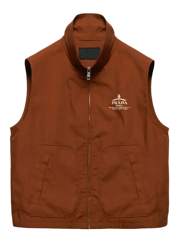 Prada Logo-print Zip-up Vest - Brown