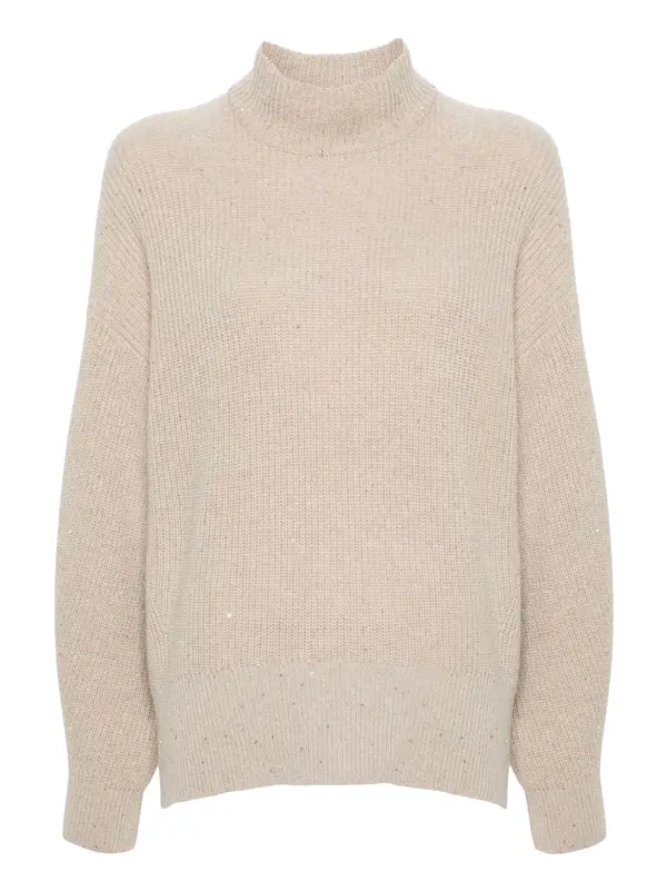 Brunello Cucinelli Sequined High-neck Jumper - Neutrals