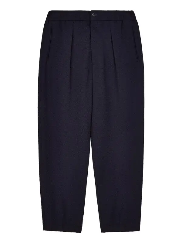 Giorgio Armani Single-pleat Virgin Wool And Cashmere Seersucker Trousers - Blue
