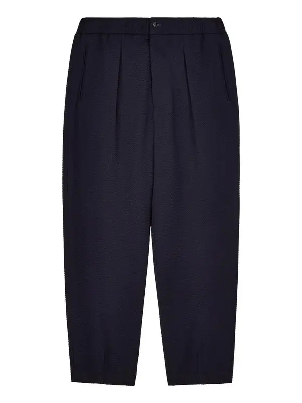 Giorgio Armani Single-pleat Virgin Wool And Cashmere Seersucker Trousers - Navy Blue
