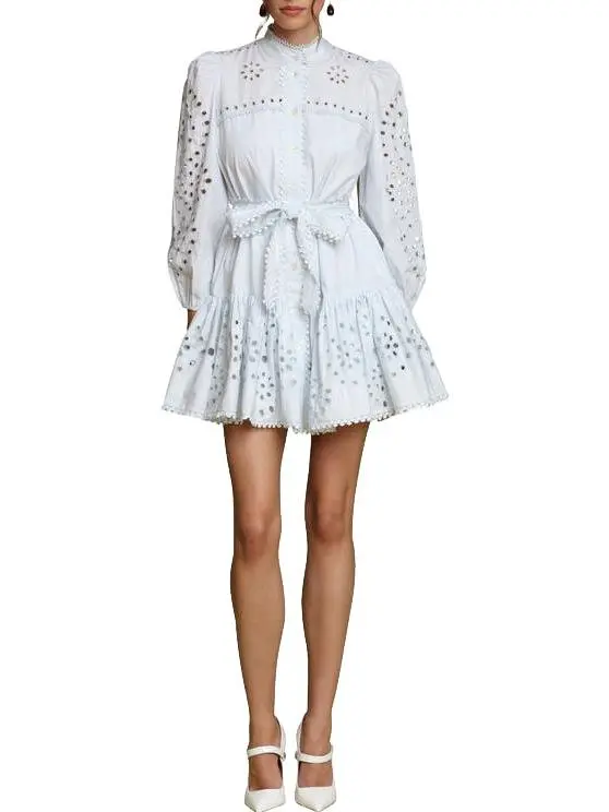 Avec Les Filles Eyelet Shirtdress - Ice Blue