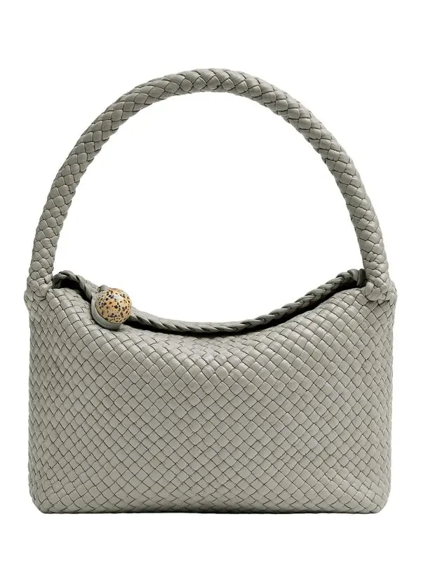 Bottega Veneta Intreccio Leather Shoulder Bag - Agate Grey/dalmata