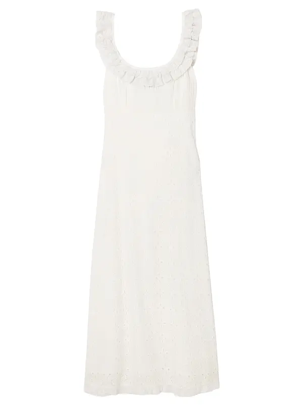 Rixo Patsy Lace-trimmed Broderie Anglaise Cotton Midi Dress - Off-white