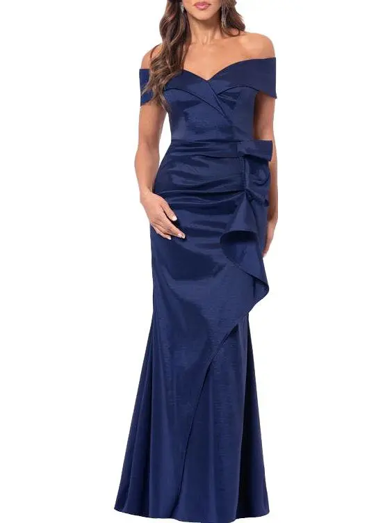XSCAPE EVENINGS Off-the-shoulder Taffeta Gown - Navy