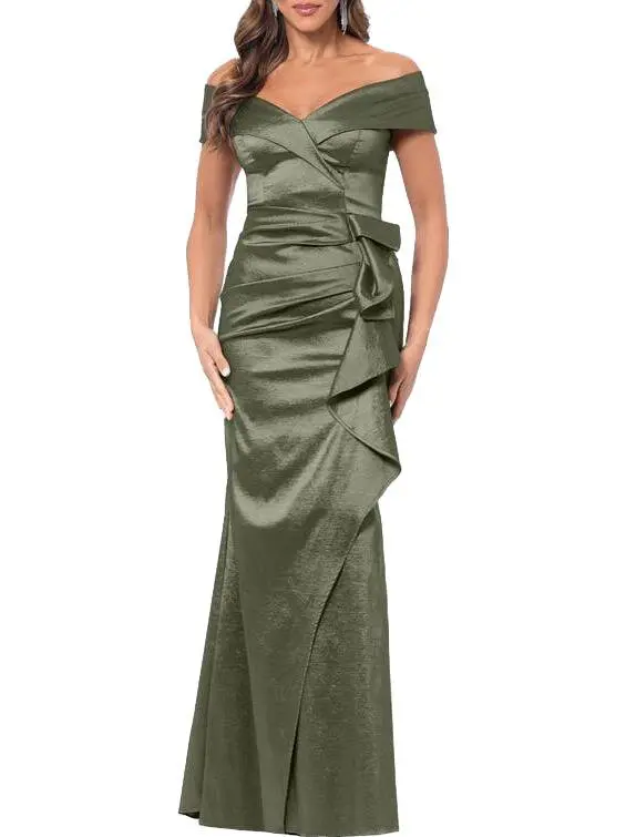 XSCAPE EVENINGS Off-the-shoulder Taffeta Gown - Olive