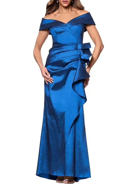 XSCAPE EVENINGS Off-the-shoulder Taffeta Gown - Sapphire