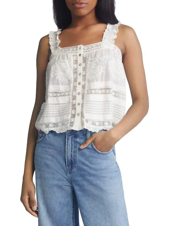 LoveShackFancy Sully Lace Sleeveless Top - White