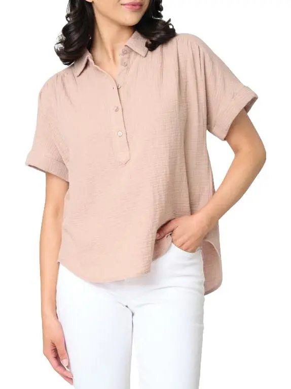 GIBSONLOOK Cotton Gauze Popover Shirt - Taupe